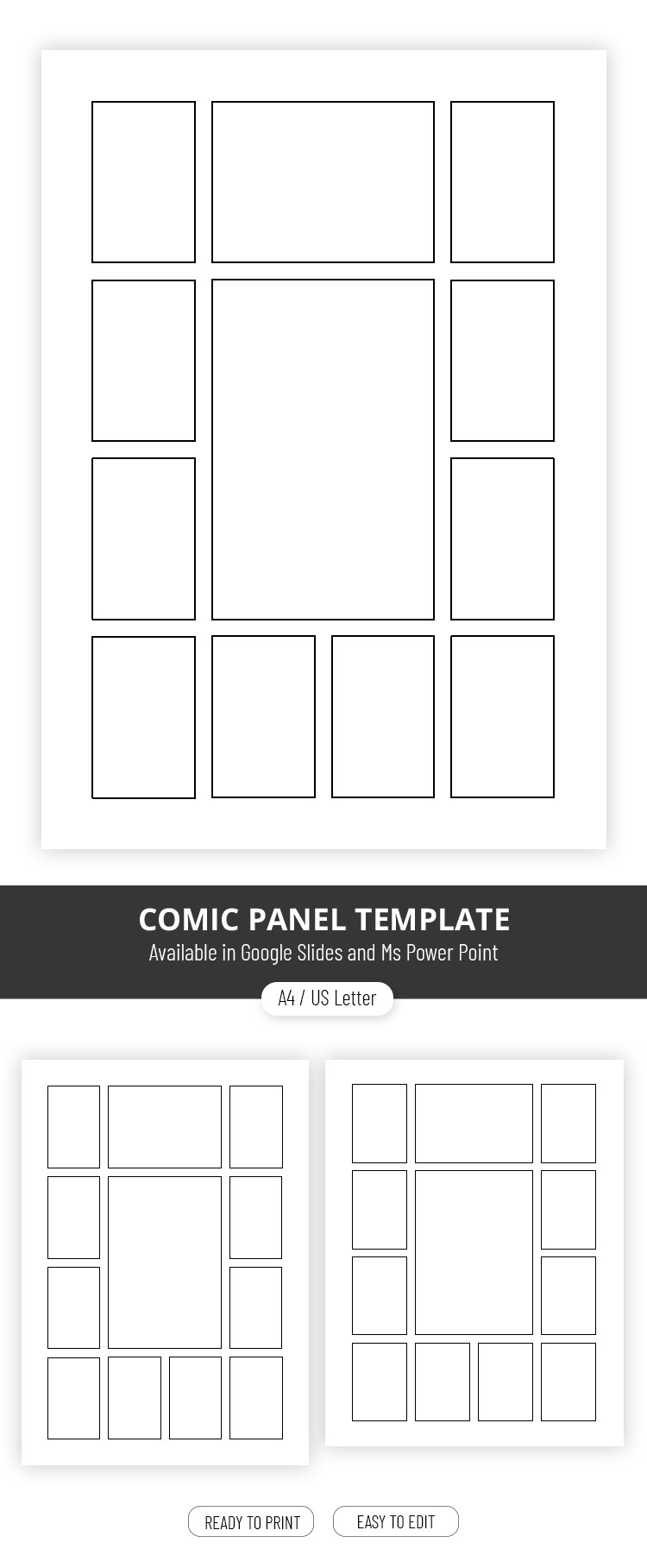 Free 12 Panel Comic Strip Template - Black & White Layout In Google Slides