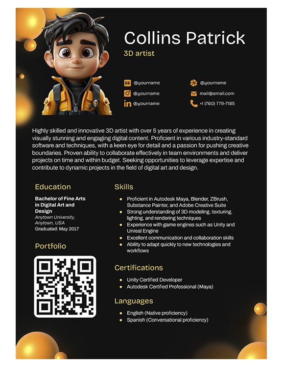 Free CV de Artista 3D Plantilla en Google Docs and Microsoft Word ...