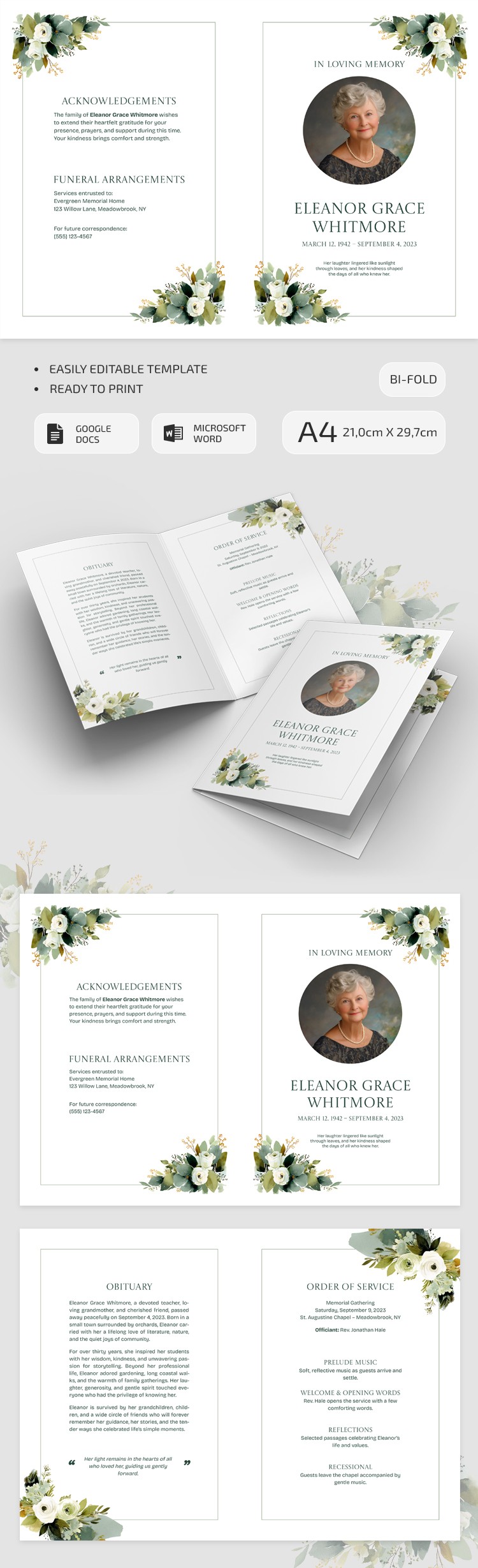 Free 4 Page Memorial Brochure Template in Google Slides and Microsoft ...