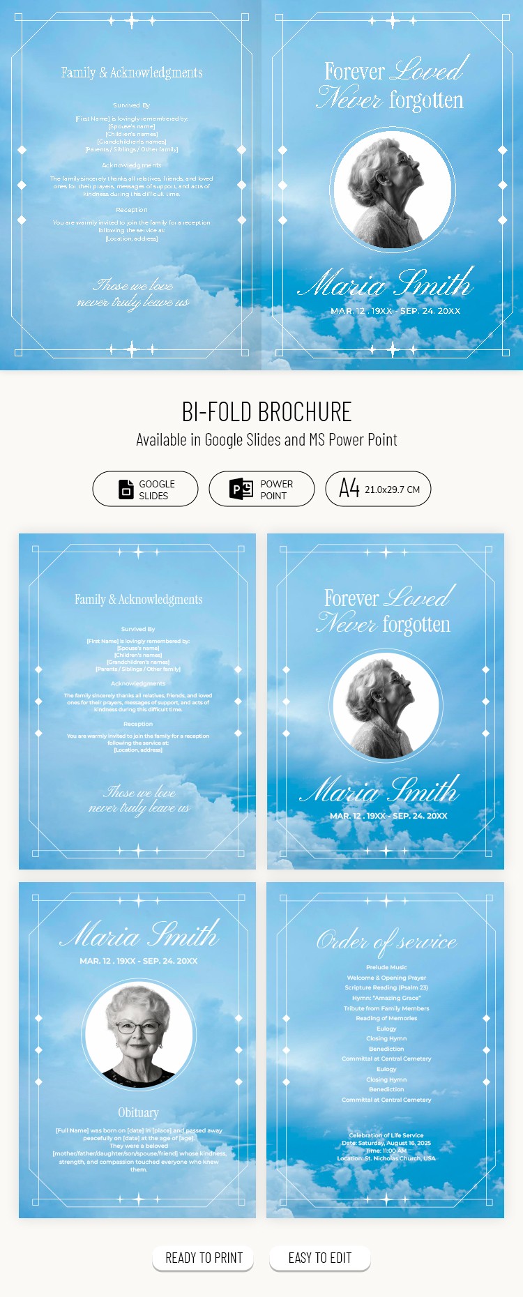 Gratis Plantilla del Programa de Funeral en el Cielo de 4 Páginas en ...