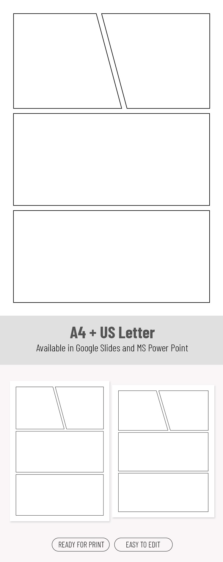 Free 4 Panel Comic Strip Template – Black & White Layout In Google Slides
