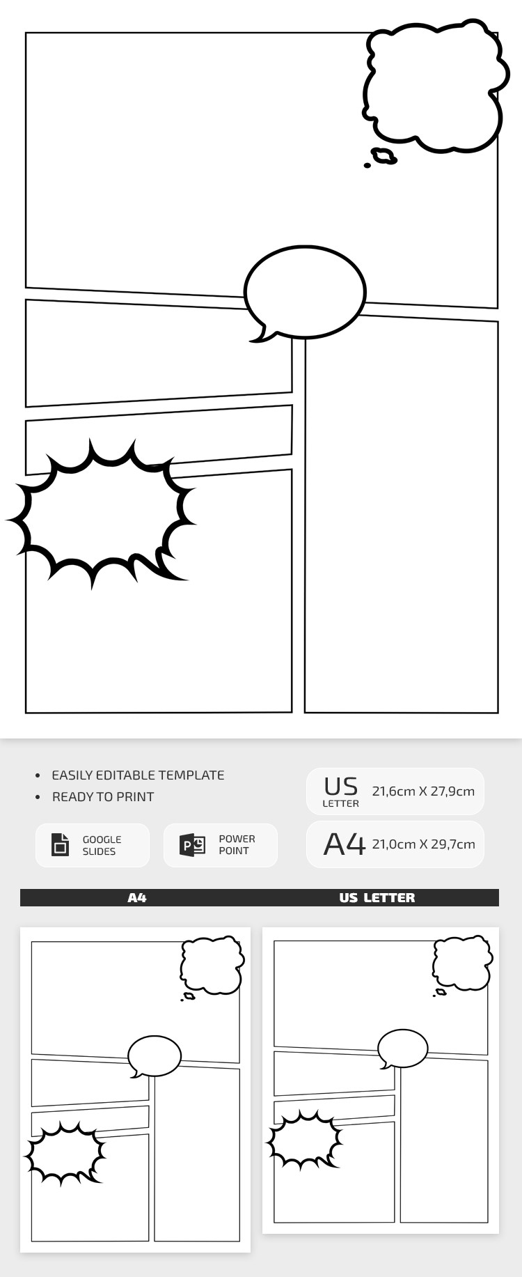 Kostenlos 5 Panel Comic Strip Vorlage Mit Sprechblasen In Google Slides