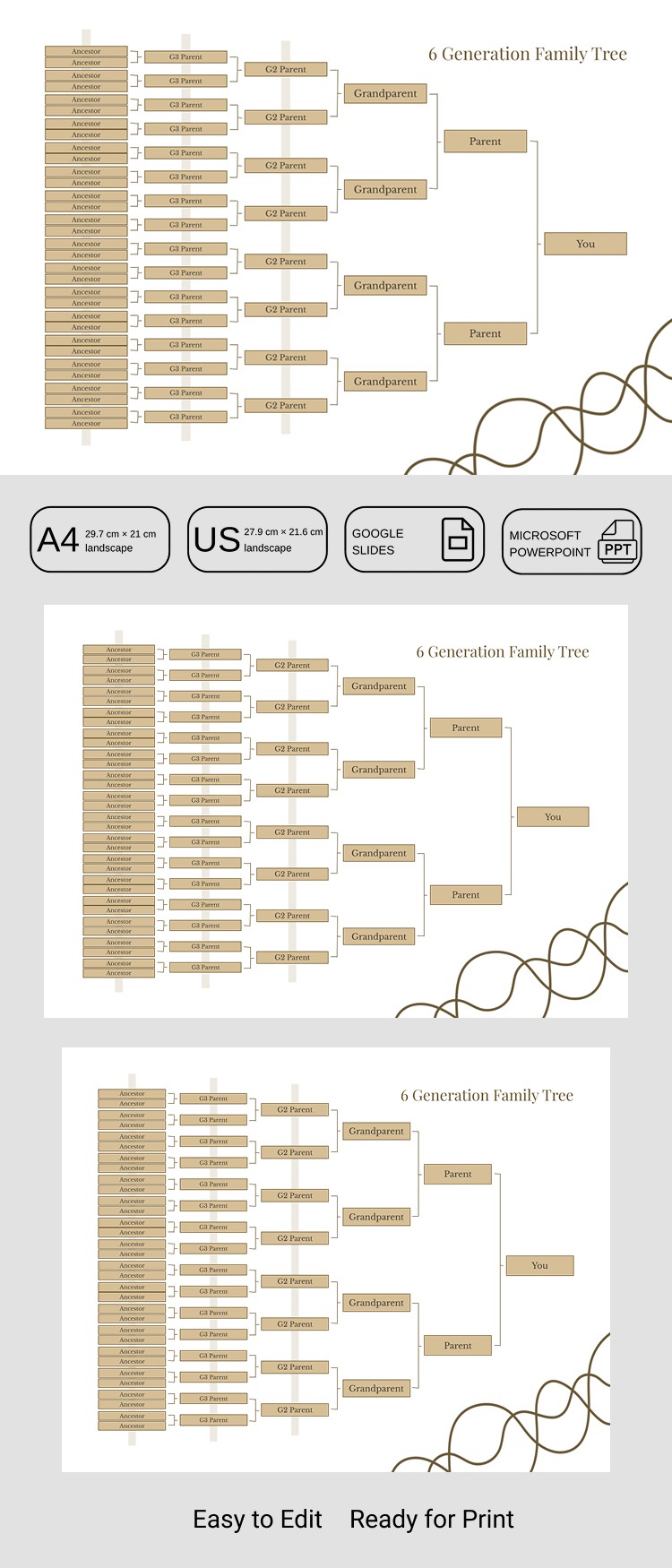 Free 6 Generation Family Tree Chart Template in Google Slides and ...