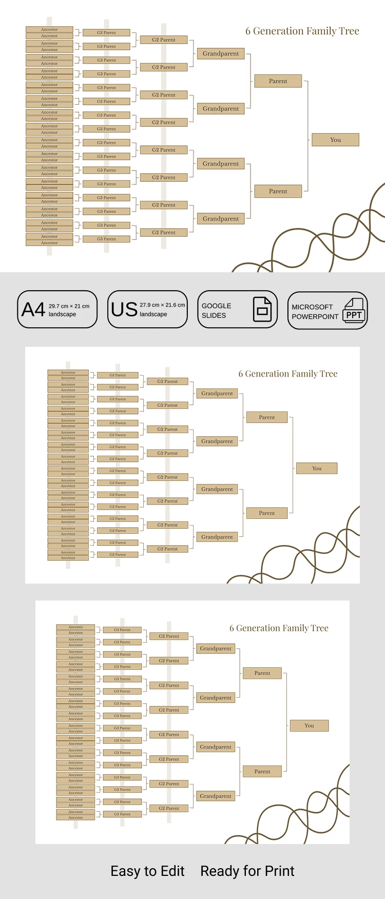 Free Plantilla de diagrama de árbol genealógico de 6 generaciones ...