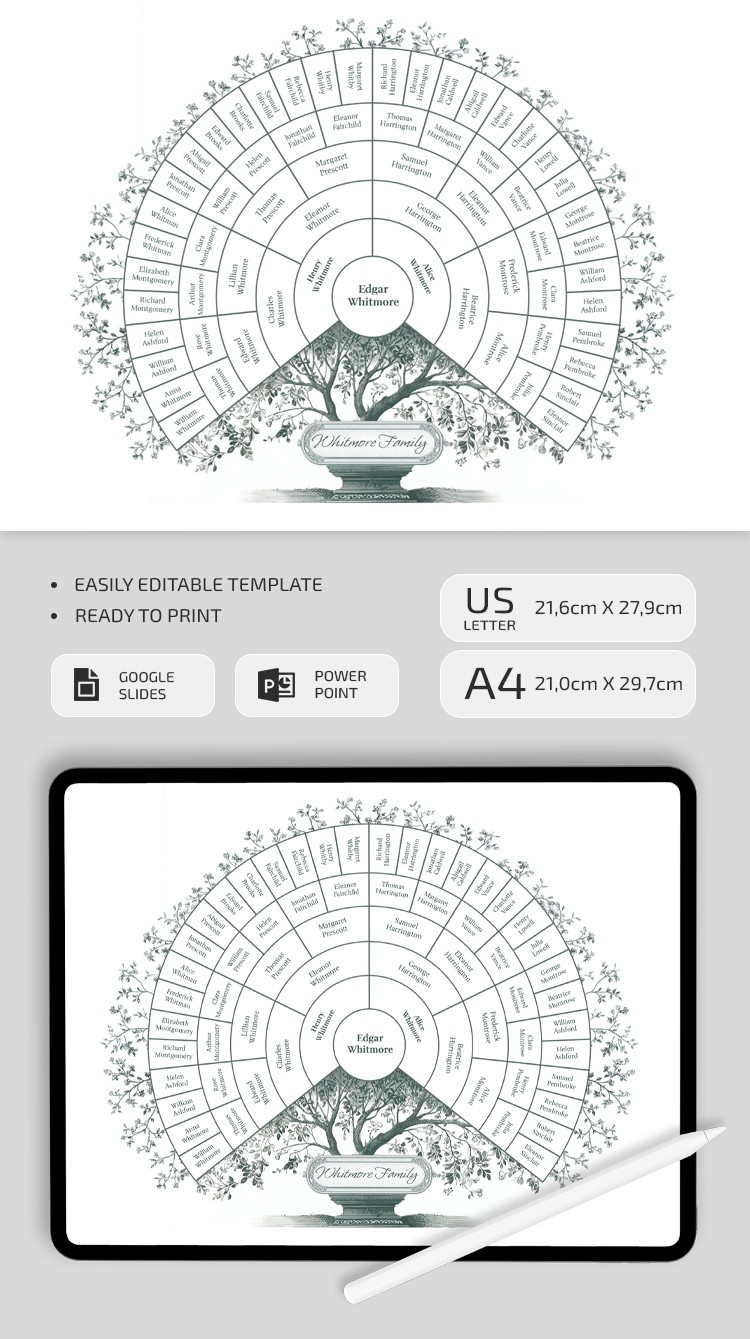 Free 6 Generation Radial Family Tree Template in Google Slides and ...