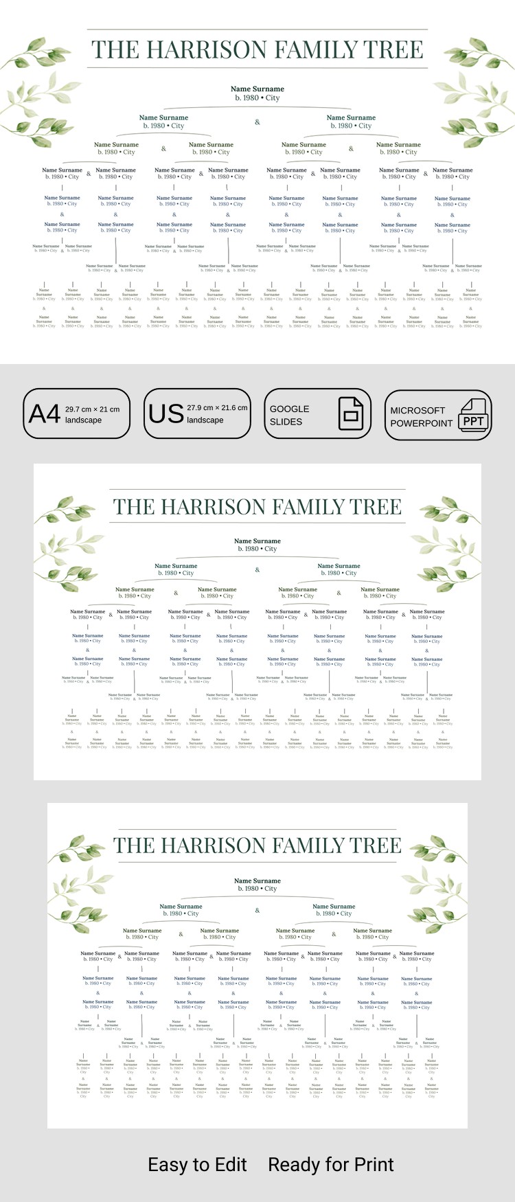 Free 7 Generation Family Tree Template with Names and Dates Template in ...