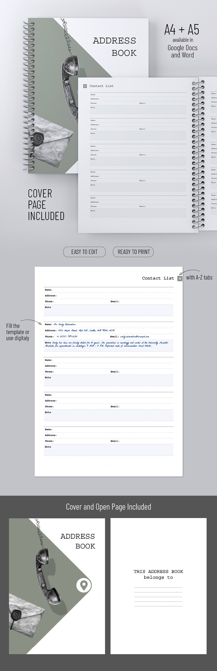 Free Simple Address Book Template in Google Docs and Microsoft Word ...