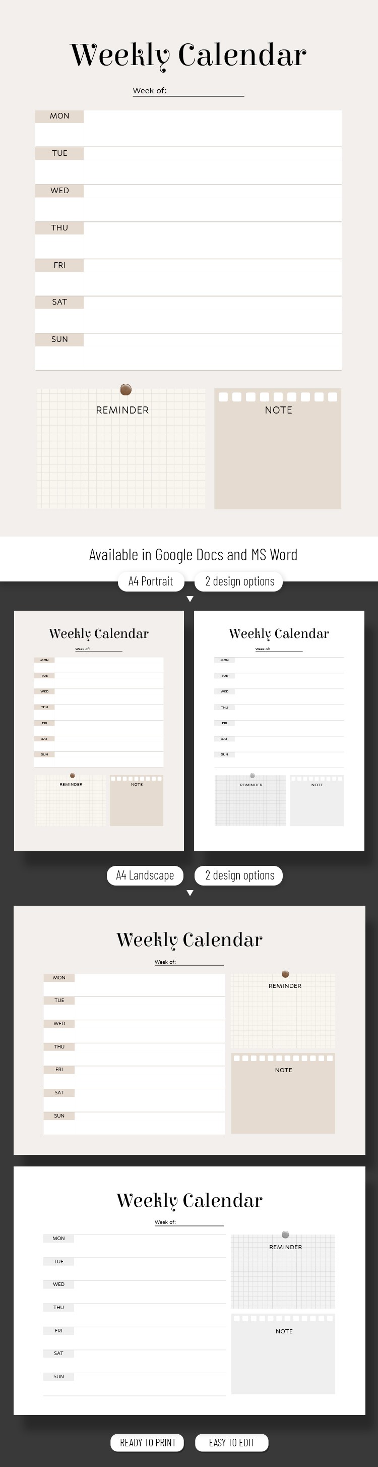 Free Aesthetic Weekly Calendar Template in Google Docs and Microsoft ...