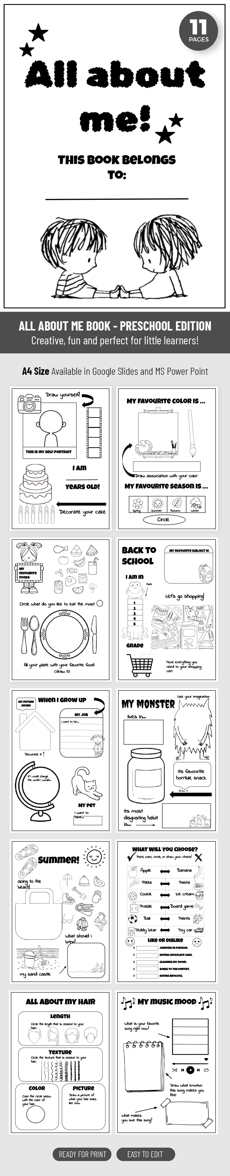 Free All About Me Book - For Preschool Template in Google Slides and ...