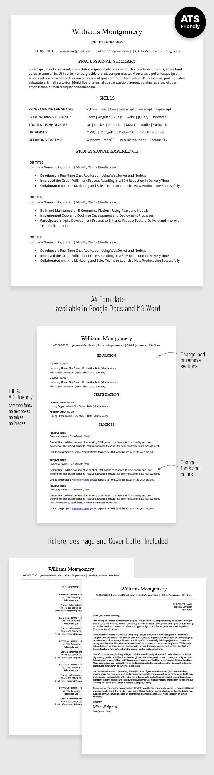 Free ATS Optimized Developer Resume with Cover Letter Template in ...