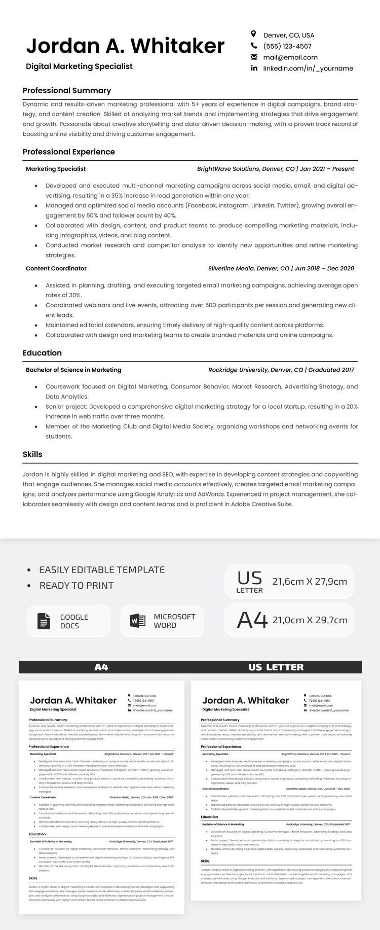 Free ATS-Friendly Resume Template – Professional & Editable Template in ...