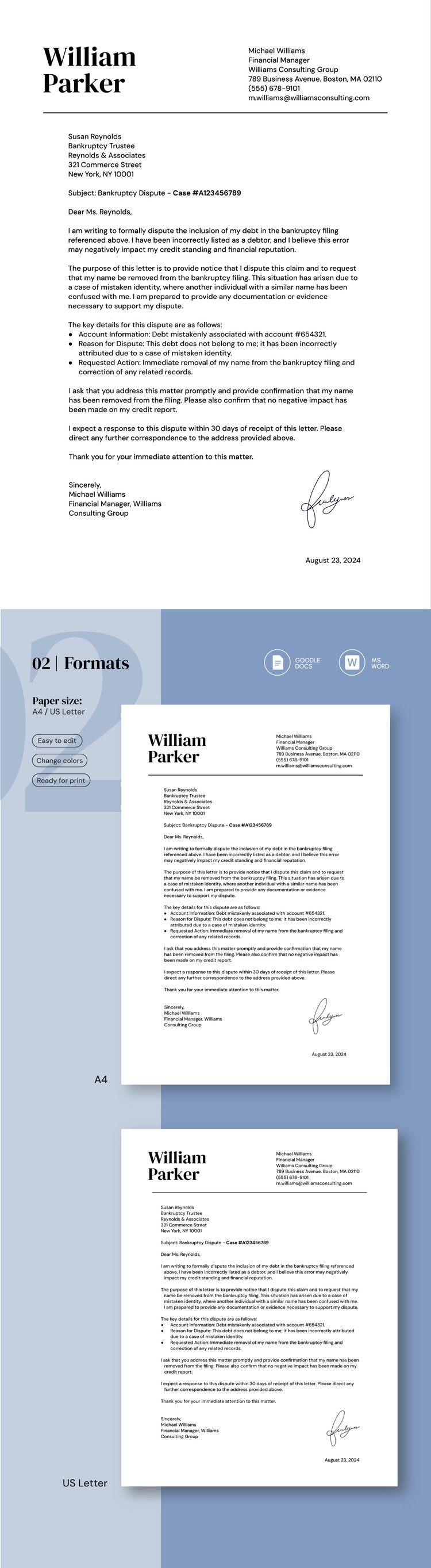 Free Bankruptcy Dispute Letter Template for Google Docs and Microsoft ...