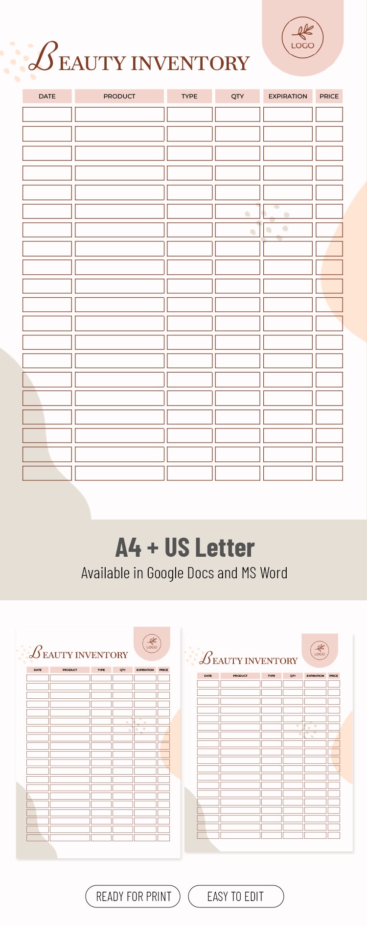 Gratuito Modelo de Registro de Inventário de Produtos de Beleza no ...