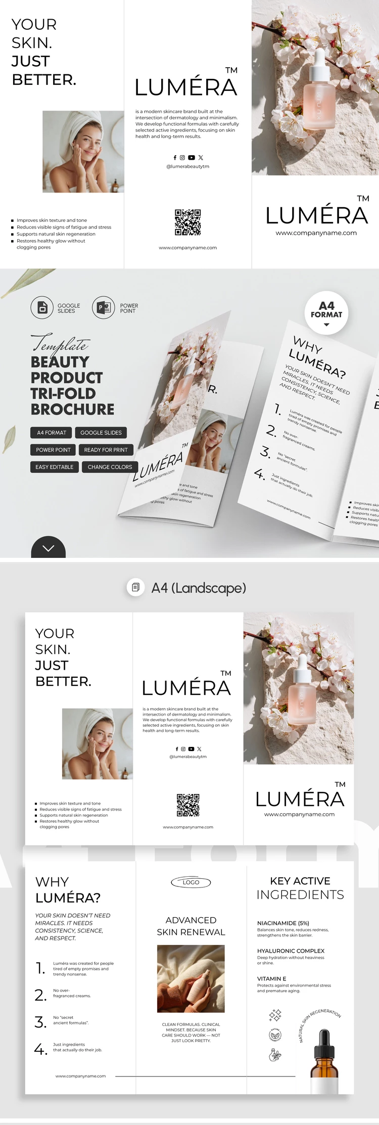 Free Modello di brochure pieghevole per prodotti di bellezza Modello in ...