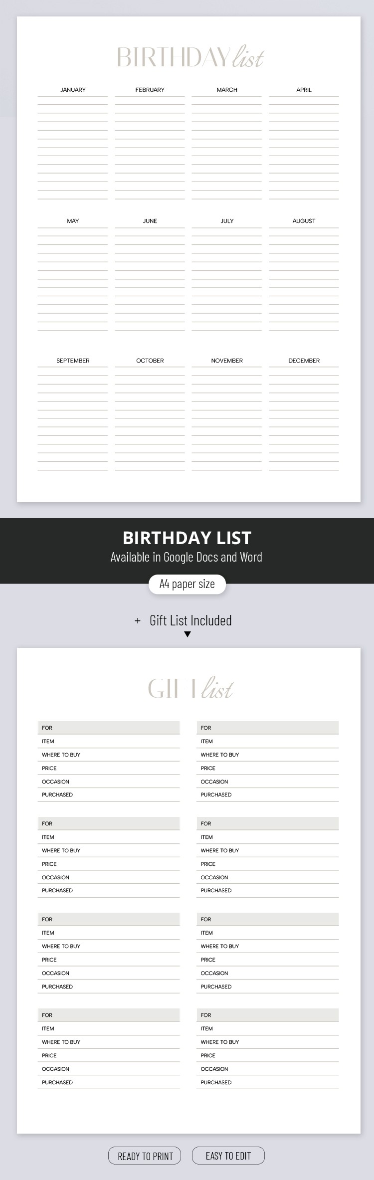 Free Birthday List Template in Google Docs and Microsoft Word ...