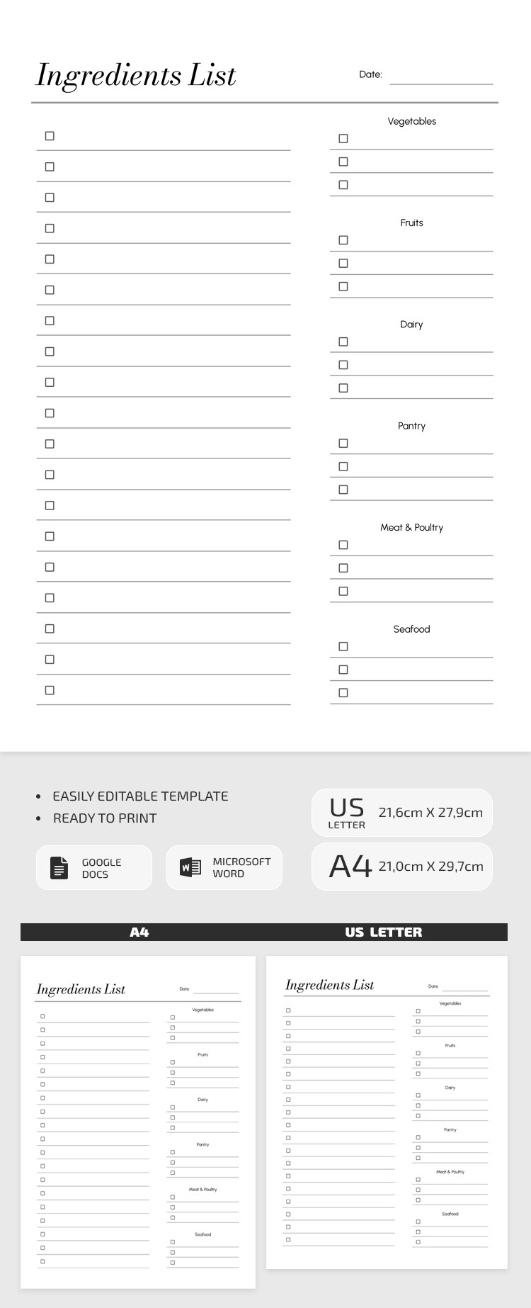 Free Black and White Ingredients List Template in Google Docs and ...