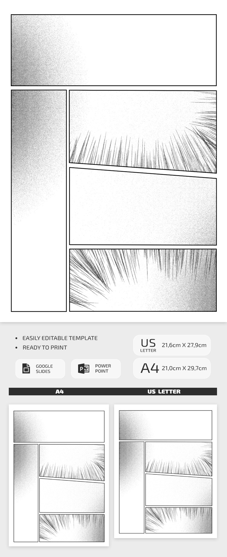 Gratuito Modello di striscia comica a 5 pannelli vuoto in Google Slides