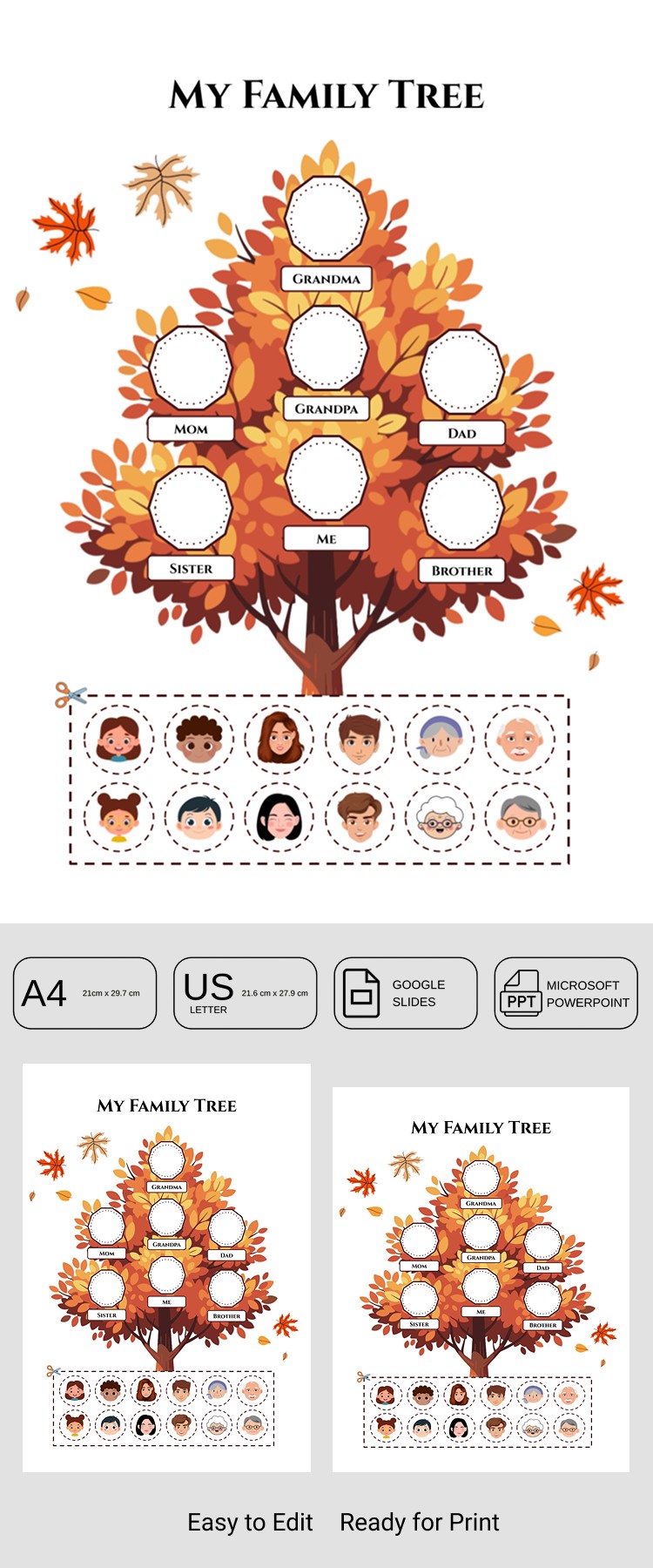 Free Blank Family Tree Template – Editable Pedigree Chart for Kids ...