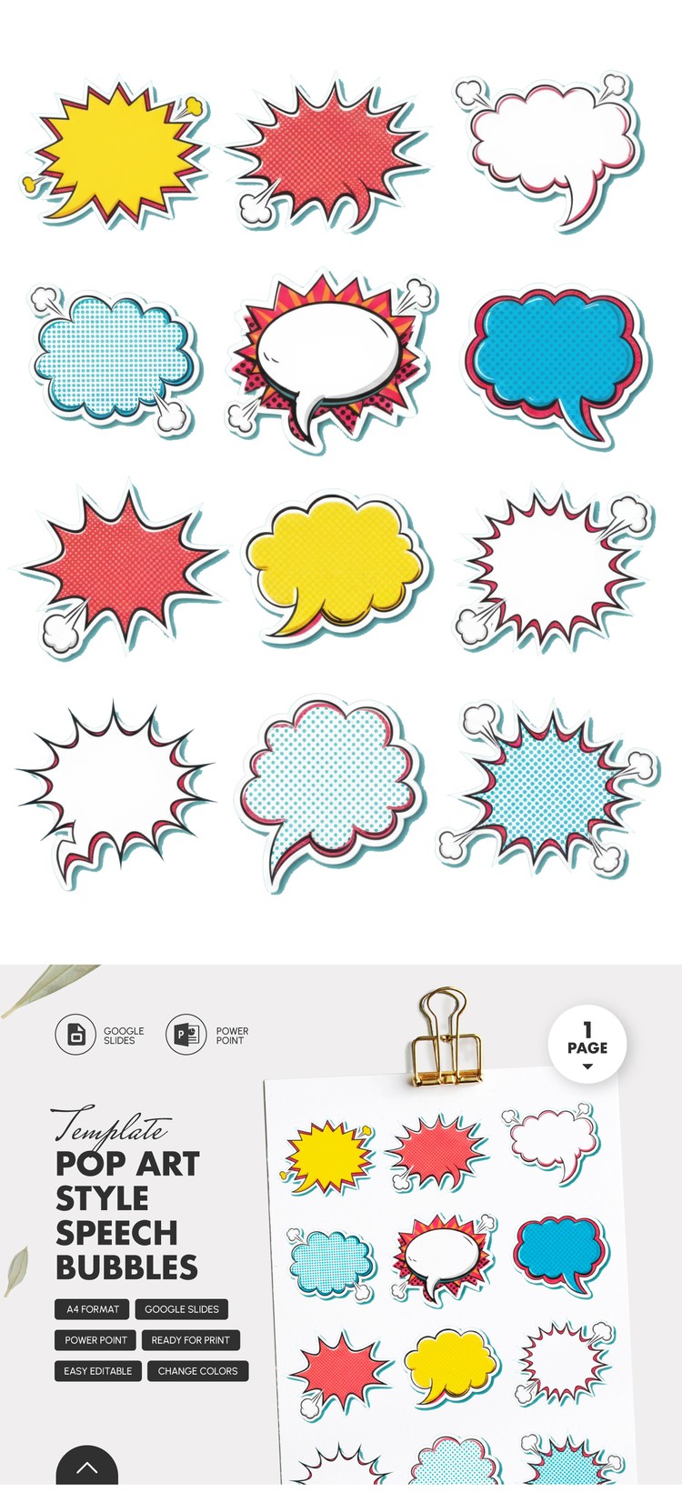 Gratuit Modèle de bulles de dialogue style pop art vide dans Google Slides