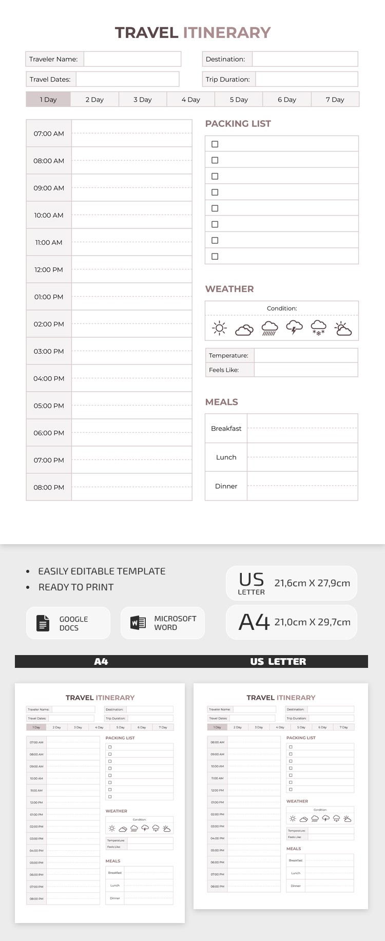 Free Blank Travel Itinerary Template | thegoodocs.com