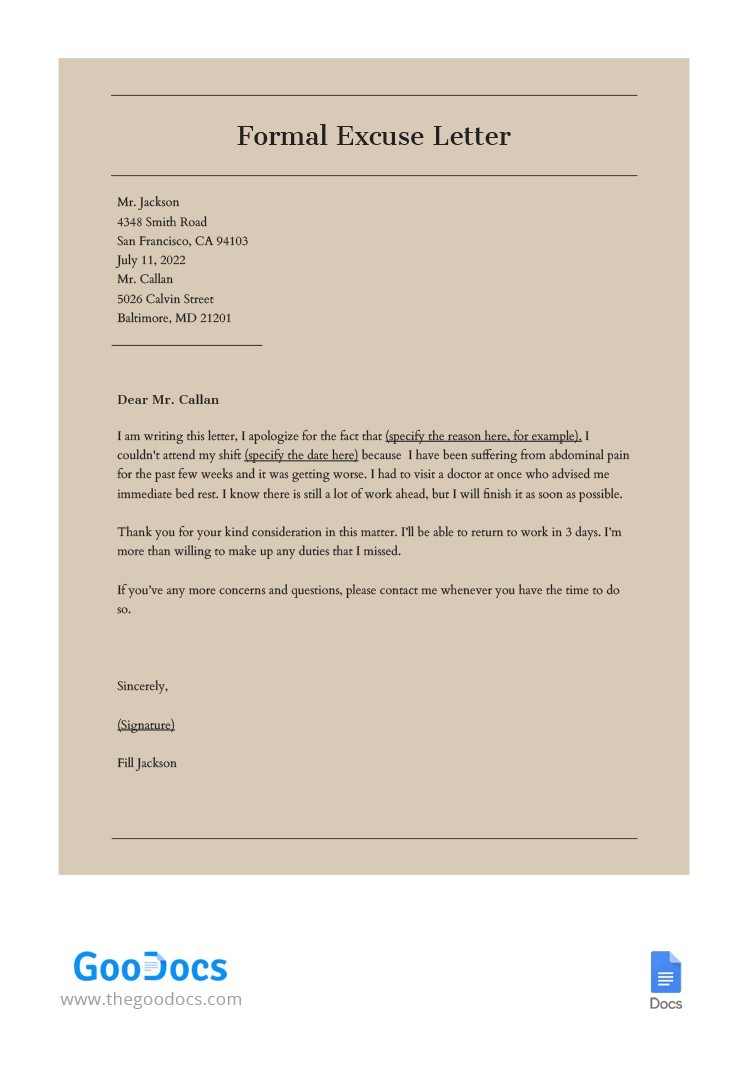 Excuse Letter PDF 43 OFF Www micoope gt