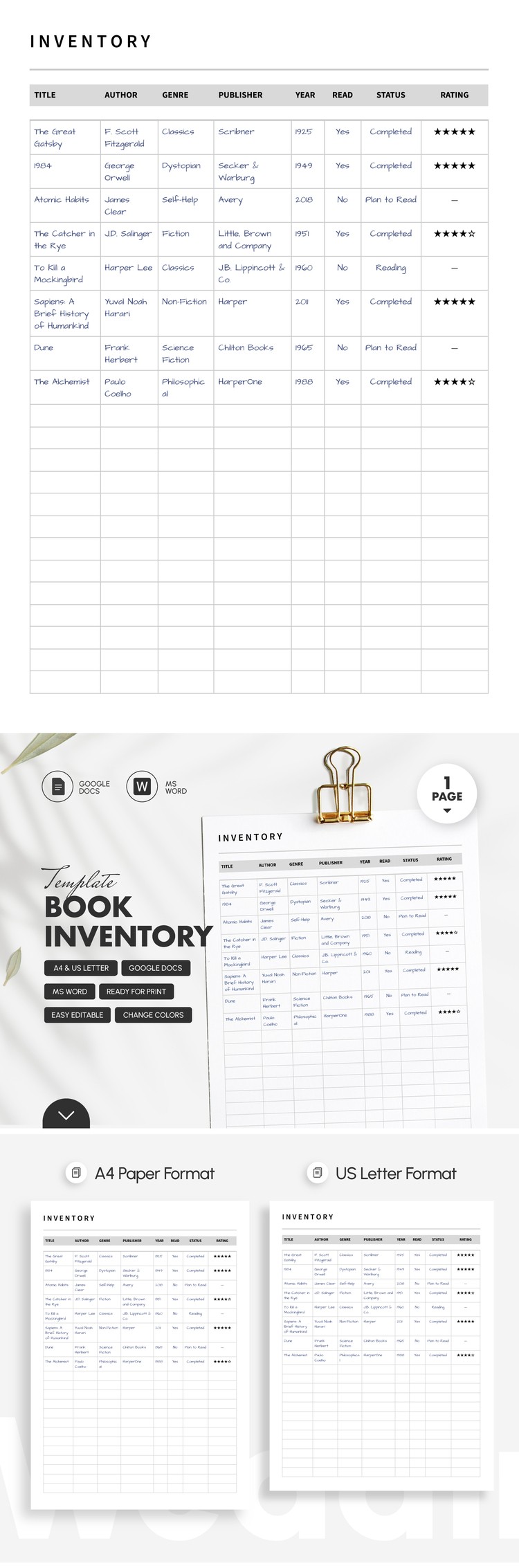 Free Book Inventory Template – Track Books & Authors & Genres In Google ...