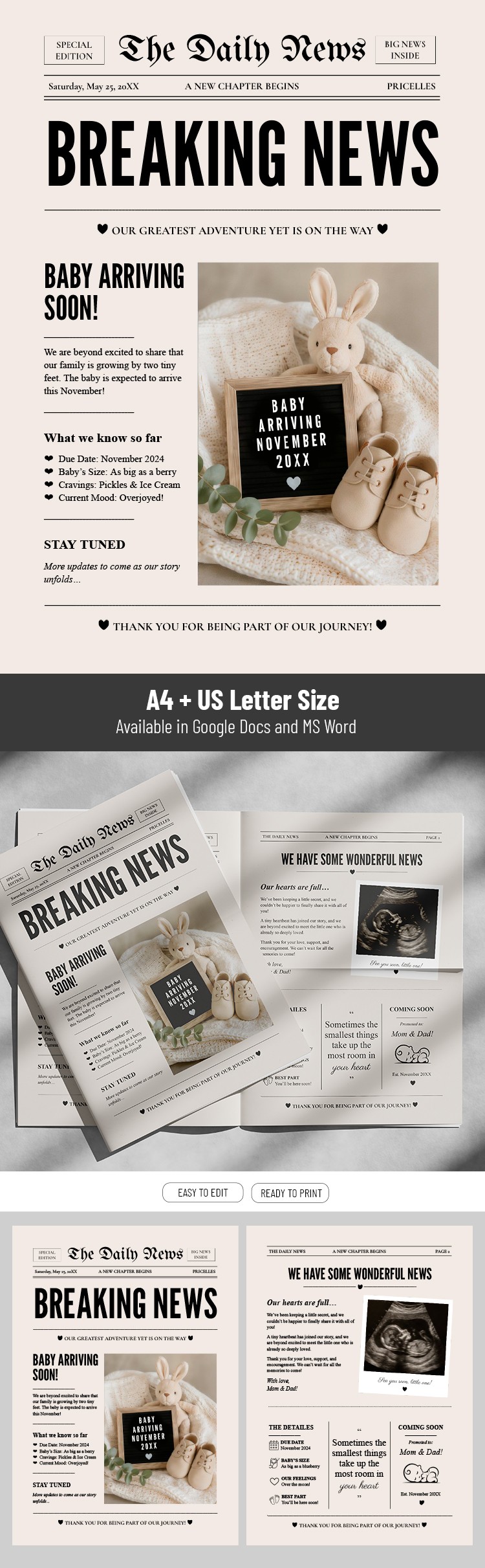Free Breaking News Pregnancy Announcement Newspaper Template for Google ...