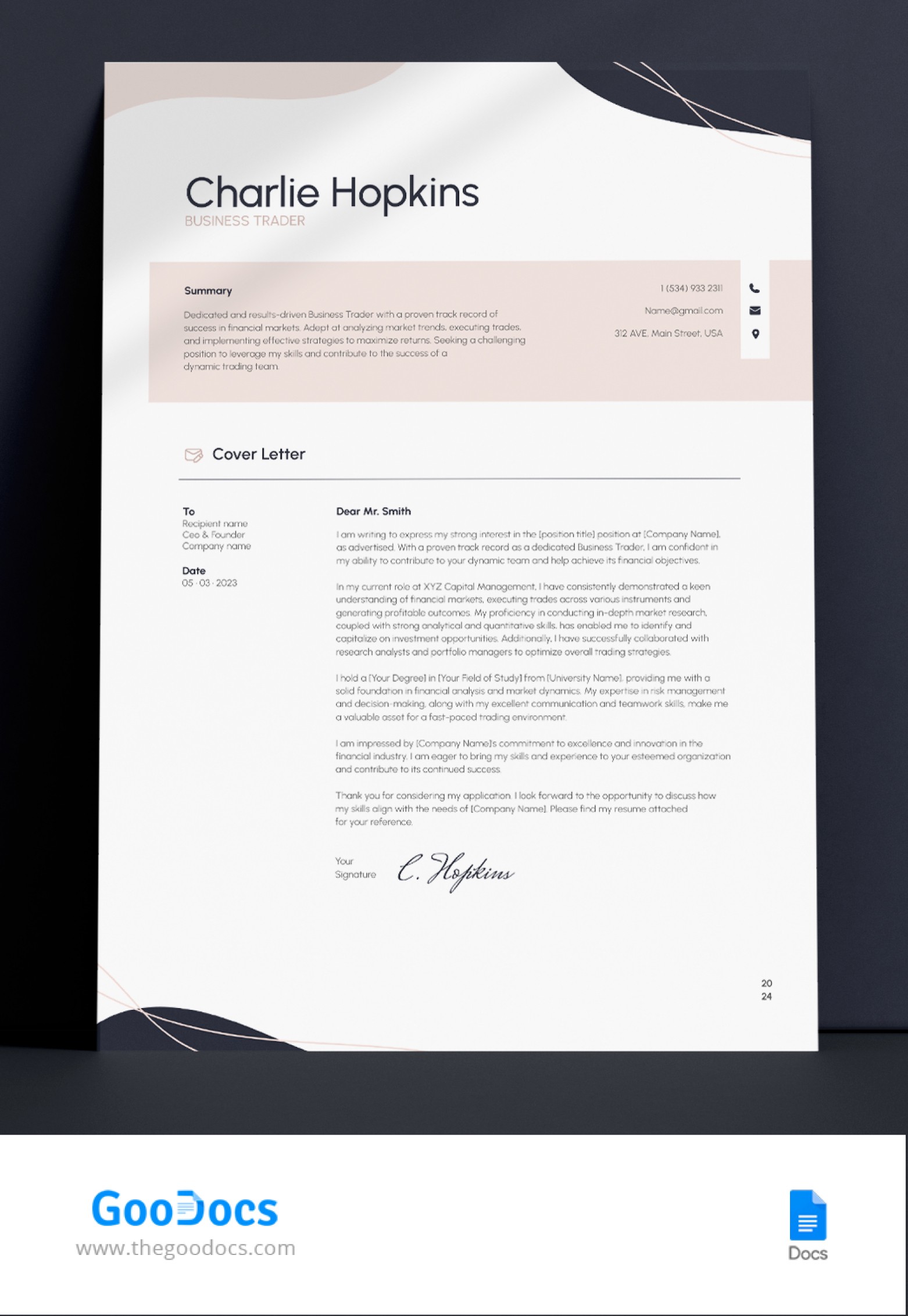 Gratis Carta de presentación de negocios Plantilla en Google Docs