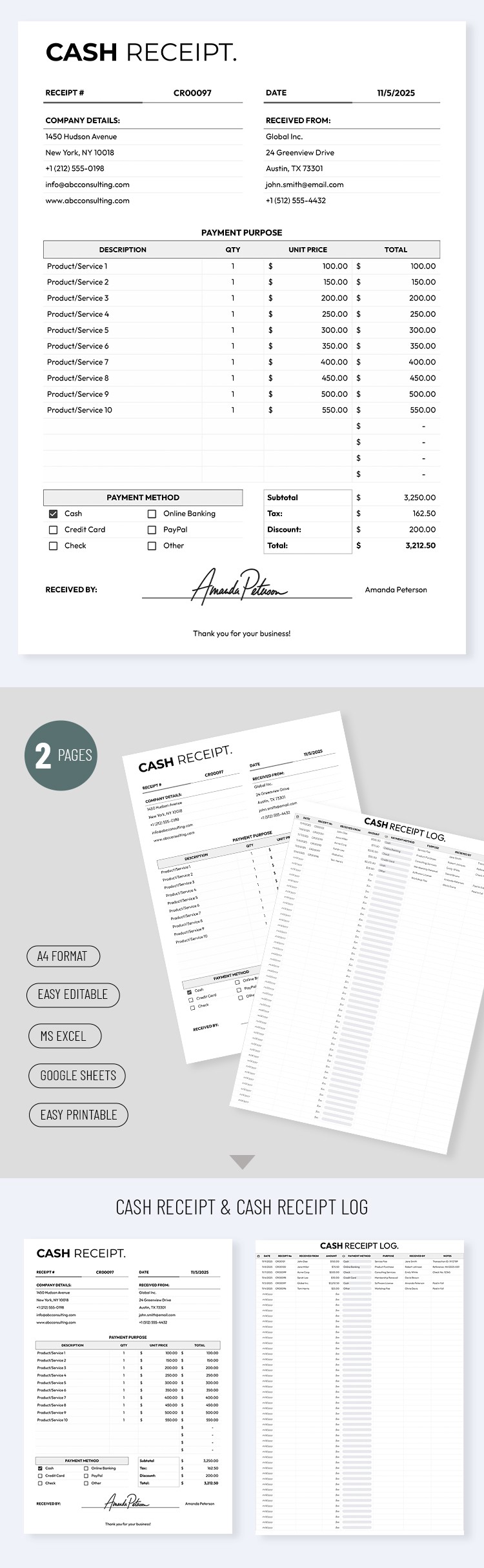 Cash Receipt Template Printable Cash Receipt