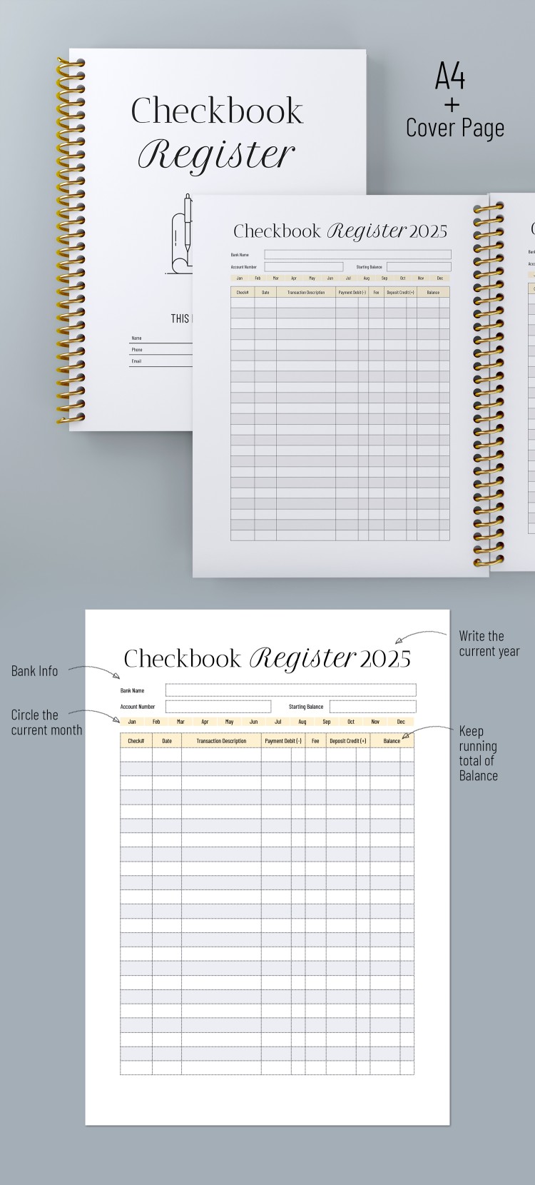 Balancing Checkbook Template Check Register Log (Full Letter)
