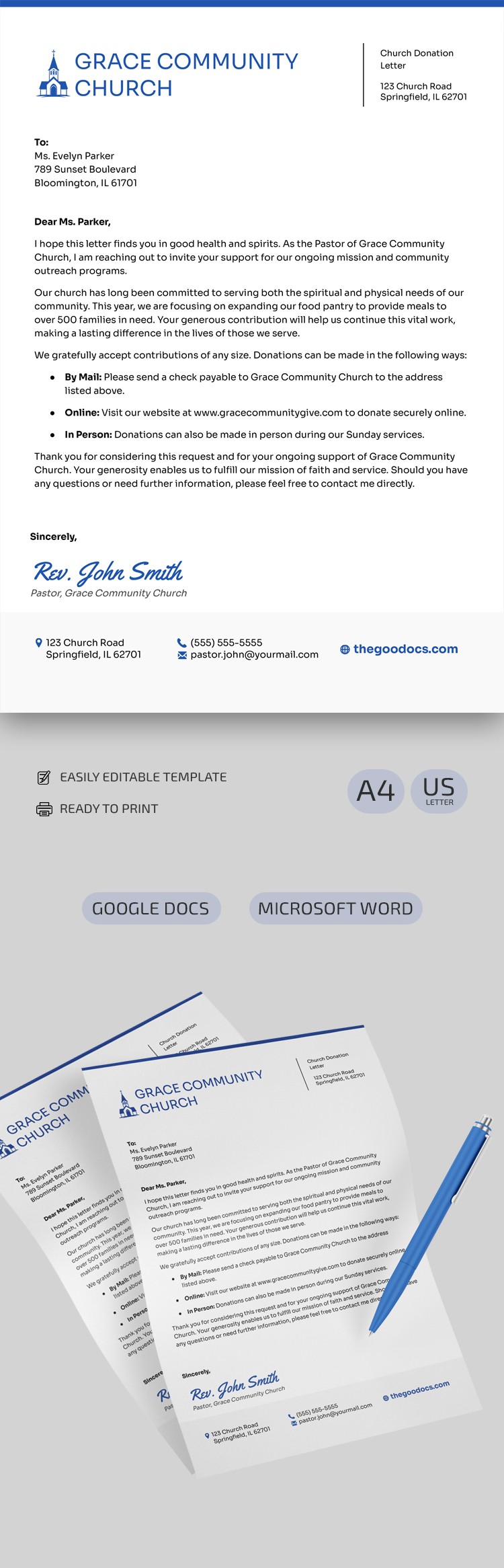 Free Church Donation Letter Template for Google Docs and Microsoft Word ...