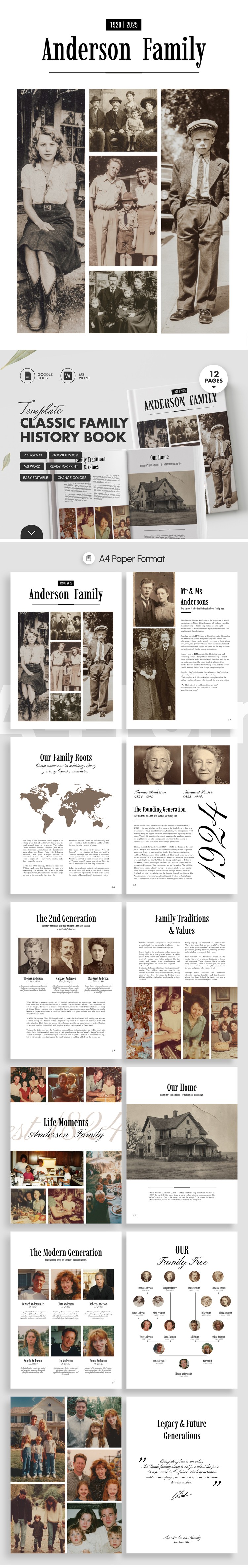 Classic Family History Book Template in Google Docs and Microsoft Word ...