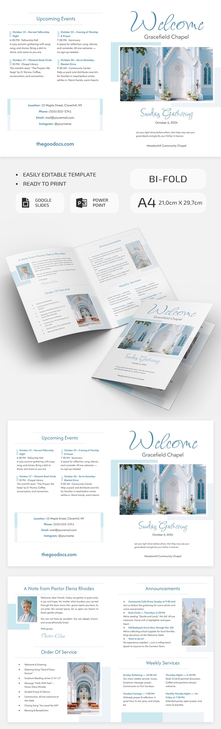 Free Clean Church Brochure Template in Google Slides and Microsoft ...