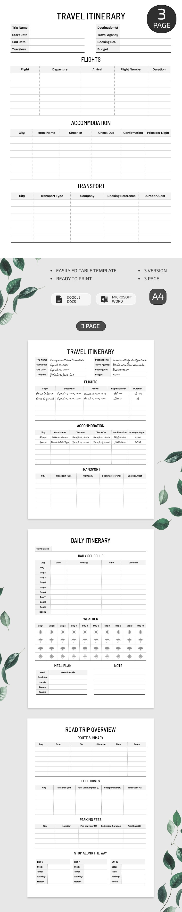 Free Clean Travel Itinerary Template | thegoodocs.com