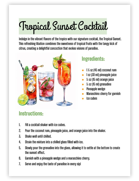 Free Cocktail Recipe Template in Google Docs and Microsoft Word ...