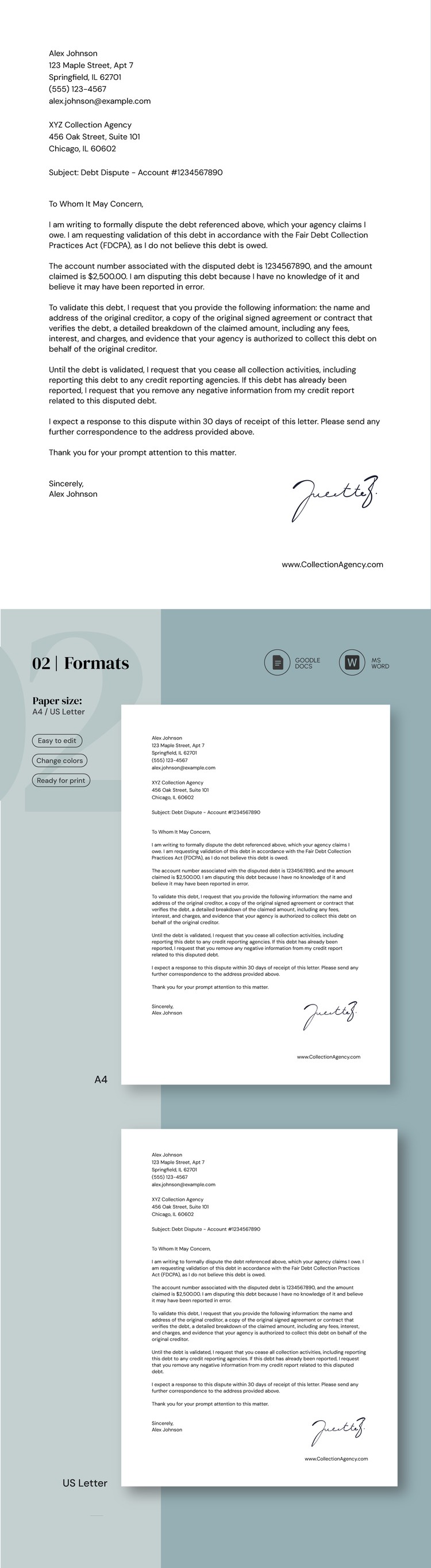 Free Collection Agency Debt Dispute Letter Template for Google Docs and ...