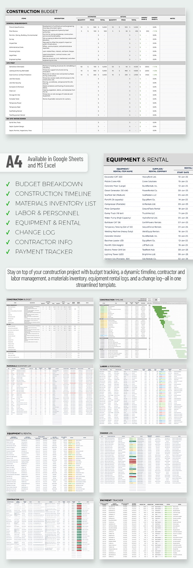 Free Construction Budget - Management and Cost Tracking Tool Template in Google Sheets and ...