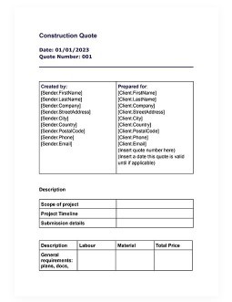 Free Construction Quote Template In Google Docs