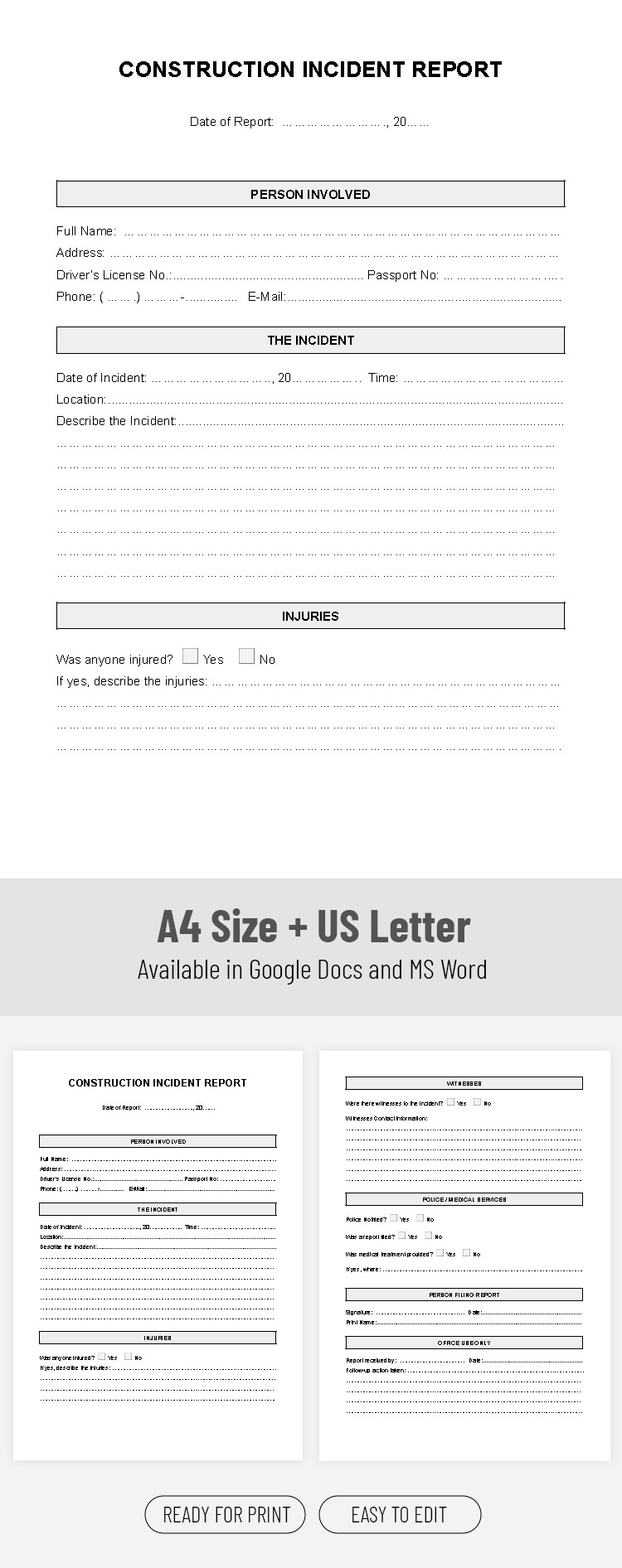 Free Construction Site Incident Report Template in Google Docs and ...