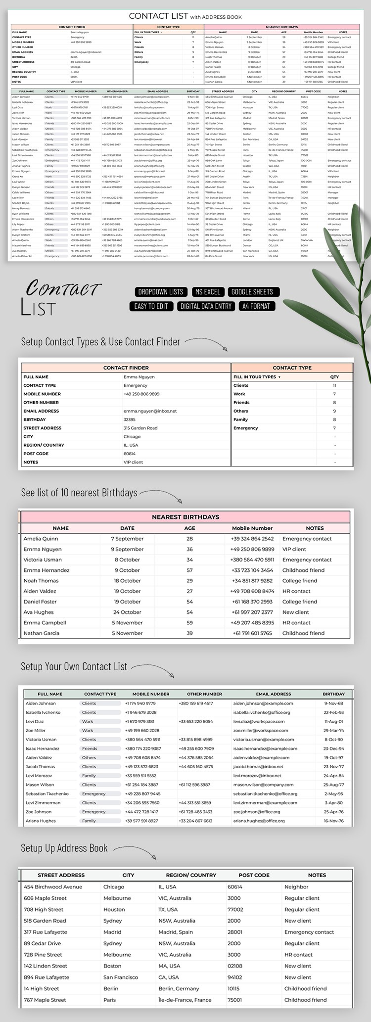 Free Contact List Template with Address Book Template in Google Sheets and Microsoft Excel ...