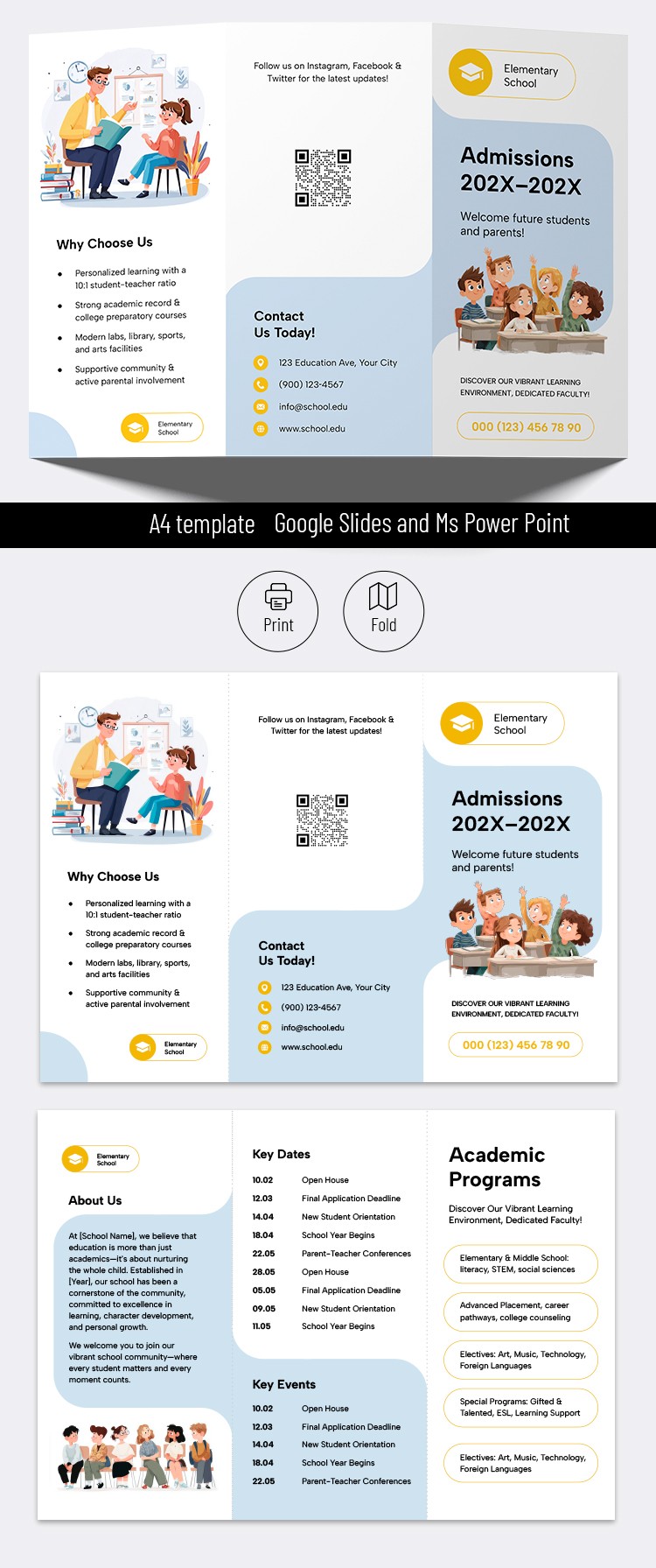 Free Custom Printable School Brochure Template in Google Slides and Microsoft PowerPoint ...