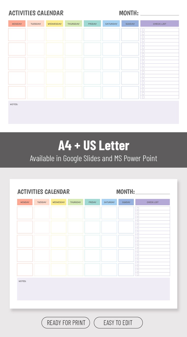 Free Customizable Activity Calendar Template in Google Slides and ...