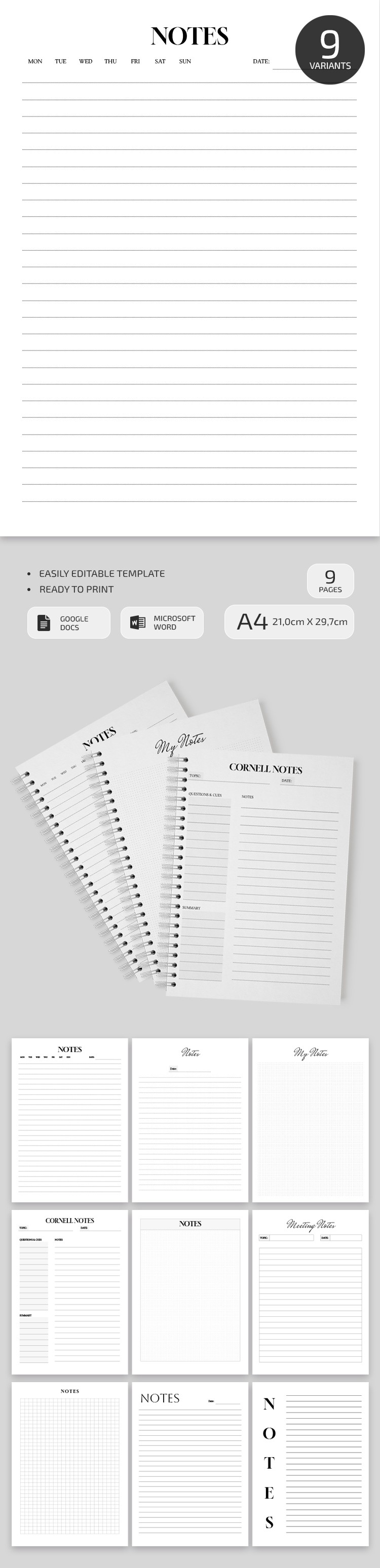 Free Plantilla de notas en blanco personalizable Plantilla en Google ...