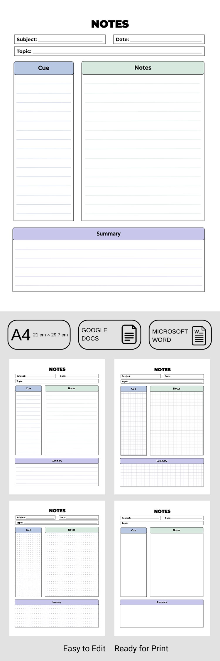 Free Customizable Cornell Notes Template for School or College Template ...