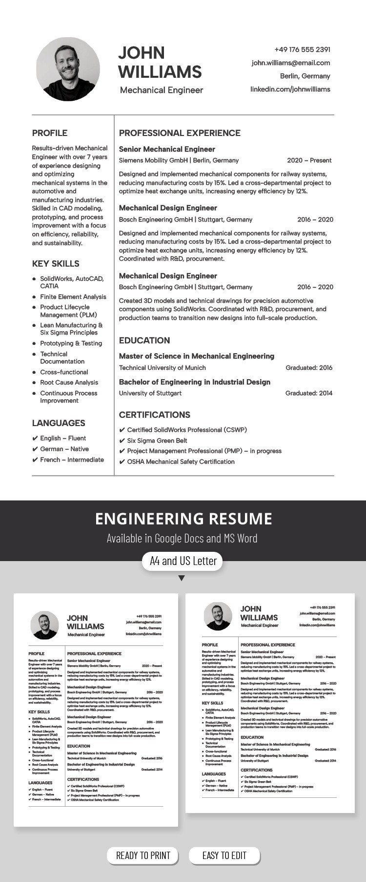 Free Customizable Engineering Resume Template in Google Docs and ...