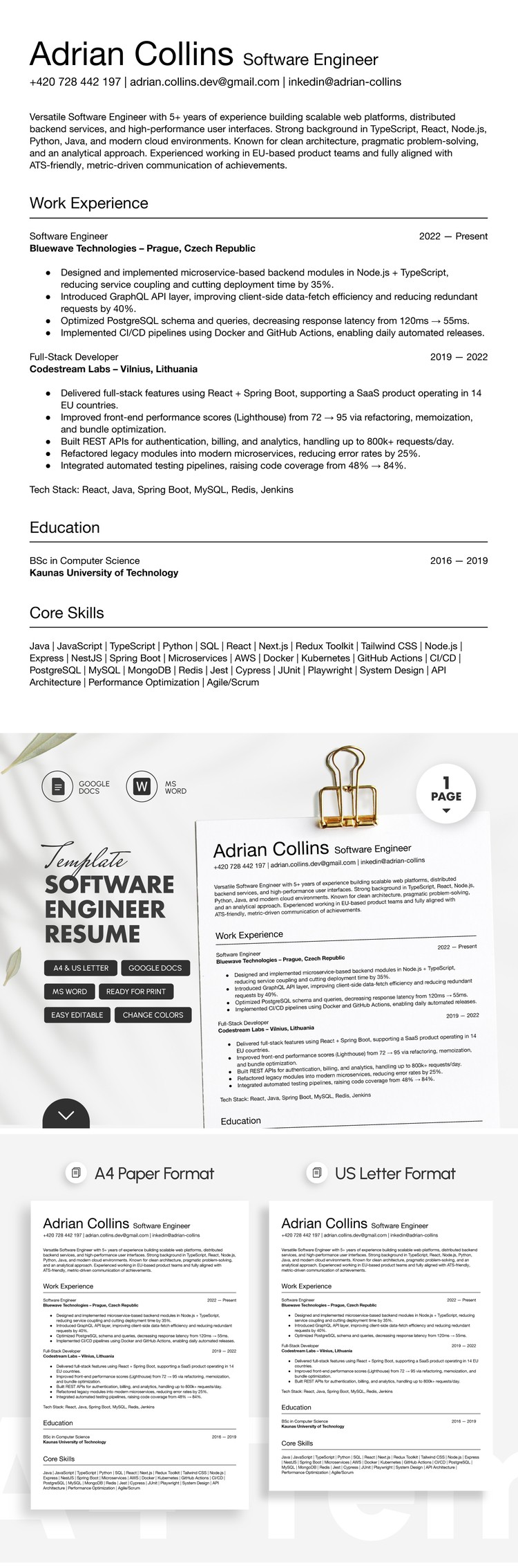Free Plantilla de currículum de ingeniero de software personalizable ...