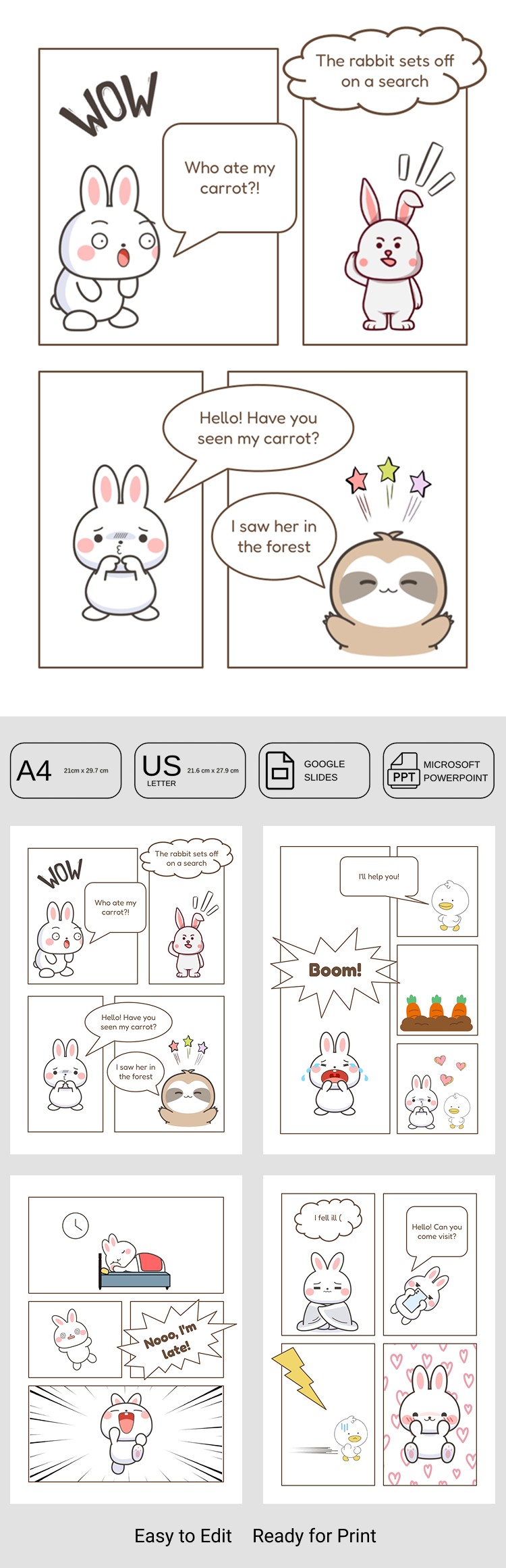 Free Cute 4 Panel Comic Template for Kids In Google Slides