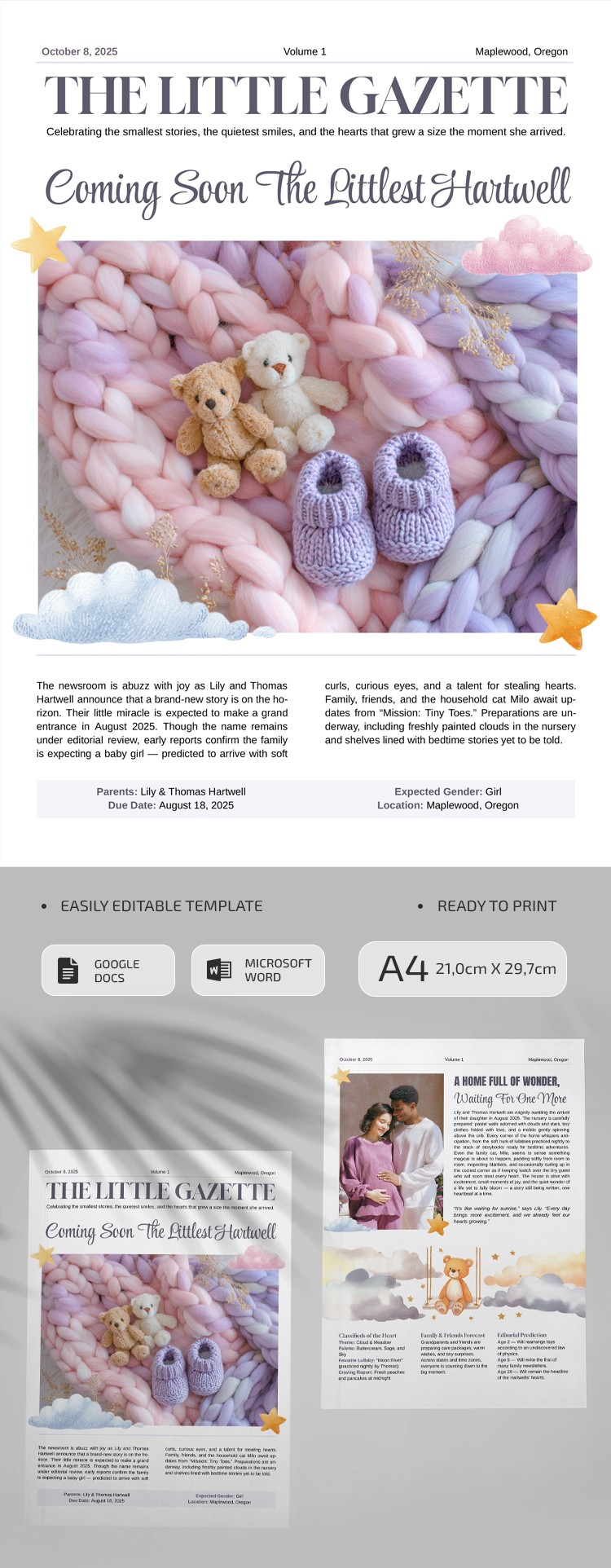 Free Cute Newspaper Baby Announcement Template for Google Docs and ...