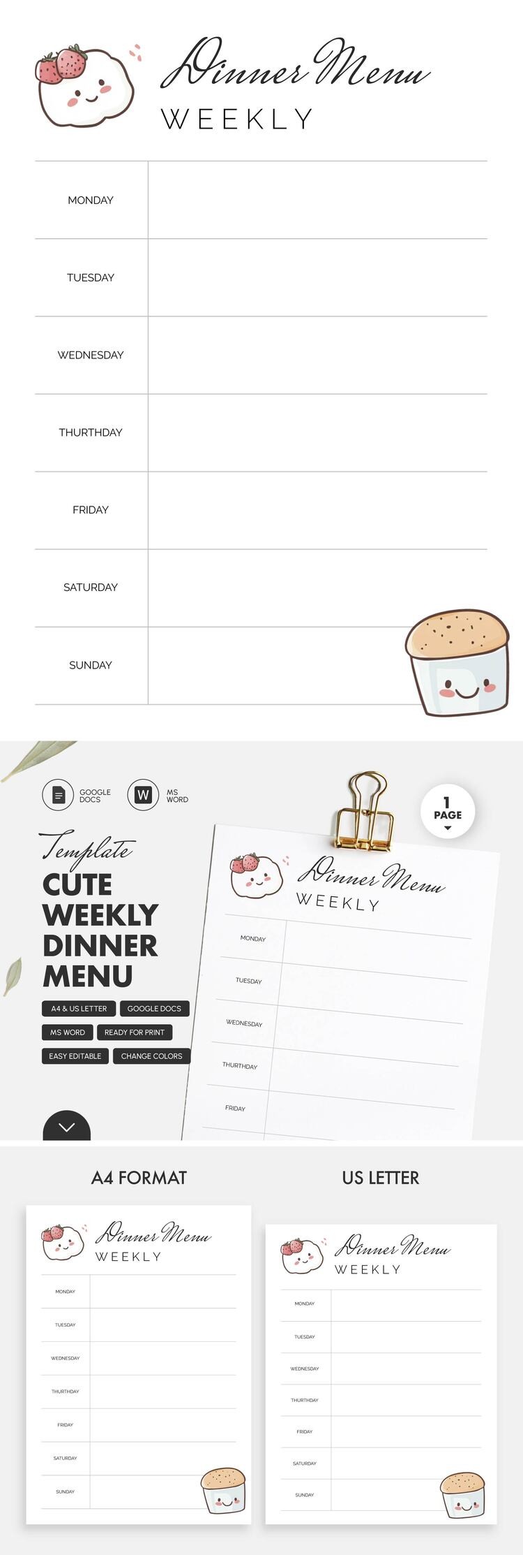 Cute Dinner Menu Templates