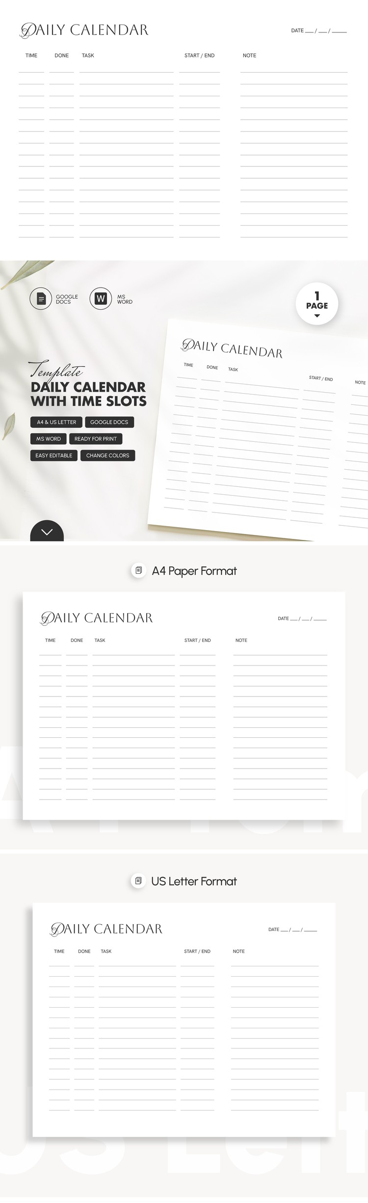 Free Daily Calendar Template with Time Slots Template in Google Docs ...